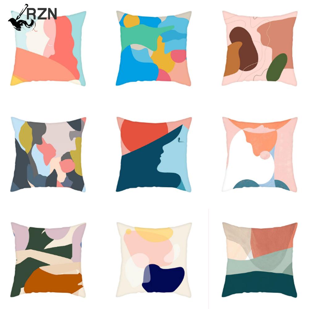 Splicing Color Abstract Geometric Cushion Cover Polyester Pillowcase ...