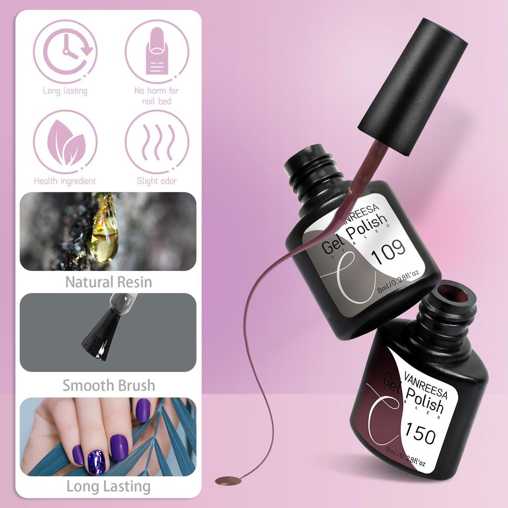 Cheap VANREESA Gel Nail Polish Set Glitter Semi Permanent Hybrid Gel ...