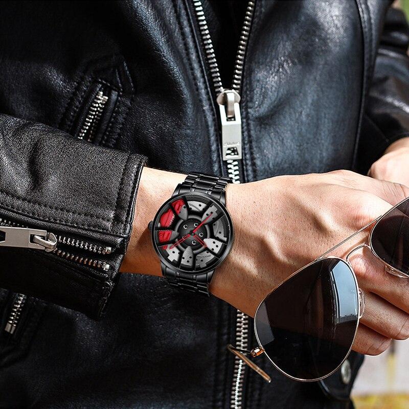 Buy Fashion Car Wheel Watches Luxury Stainless Steel Waterproof Watch Men Sports Wheel Hub ...