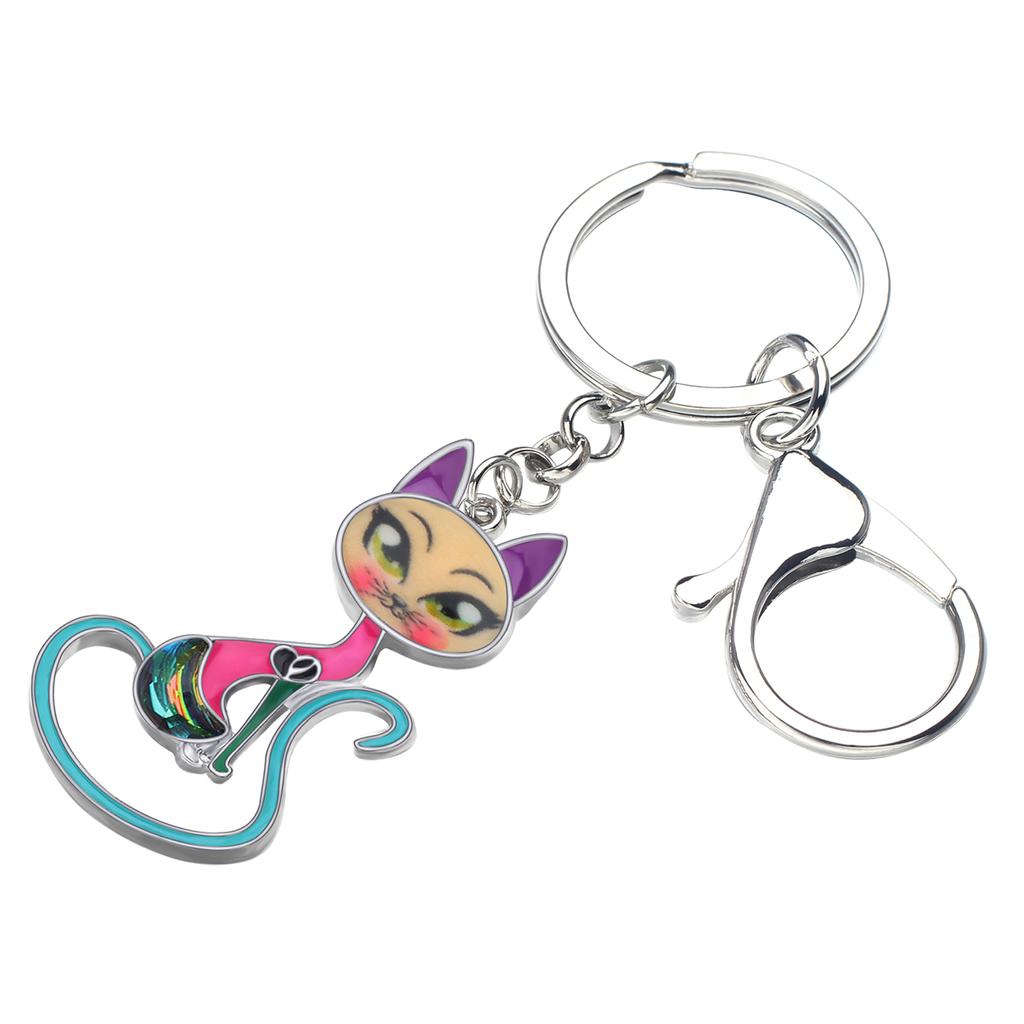 Buy Enamel Alloy Rhinestone Crystal Sweet Cat Keychains Purse Handbag ...