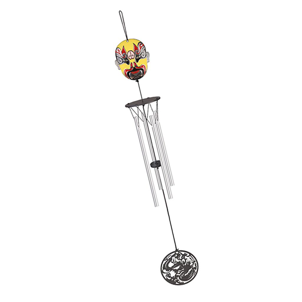 Chinese Beijing Opera Mask Wind Chimes 4 Tubes Outdoor Decor Yellow ...