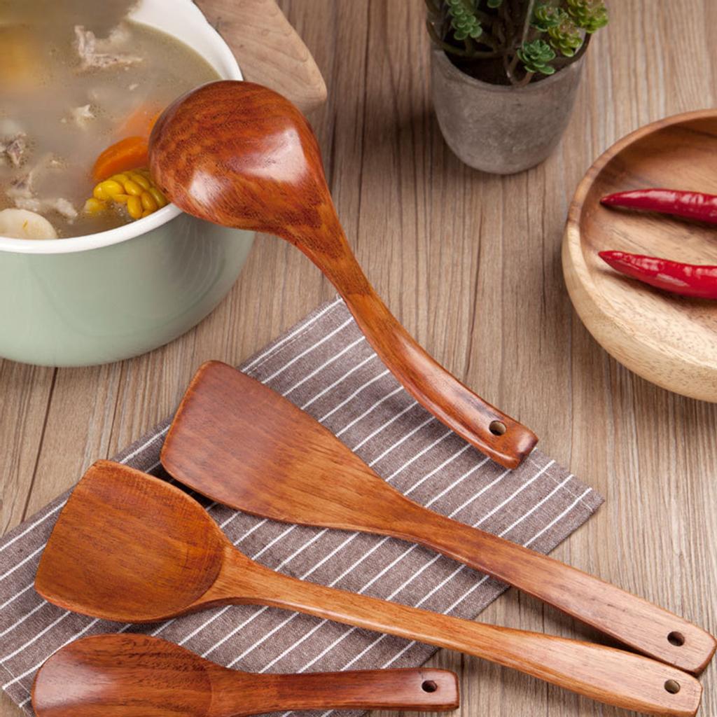 Buy 4pcs Non-Stick Wooden Spatula Spoon Kitchen Cooking Utensils Tools ...