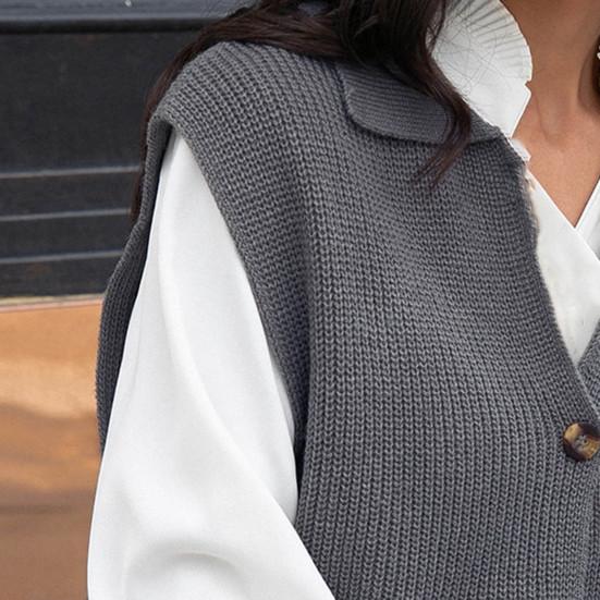 Buy Women Sweater Vest Solid Color One Button Autumn Winter V Neck Half ...