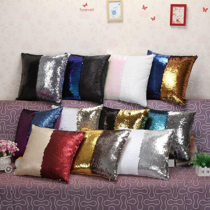 Buy Mermaid Sequin Pillow Magical Color Changing Throw Pillow Cover ...