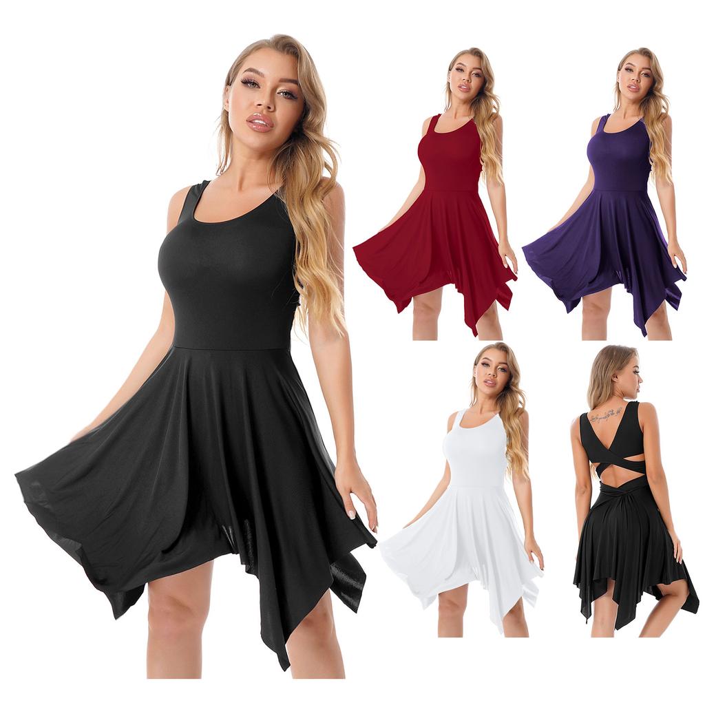 Buy Lyrical Dance Dress Women Sleeveless Asymmetrical Dance Costumes ...