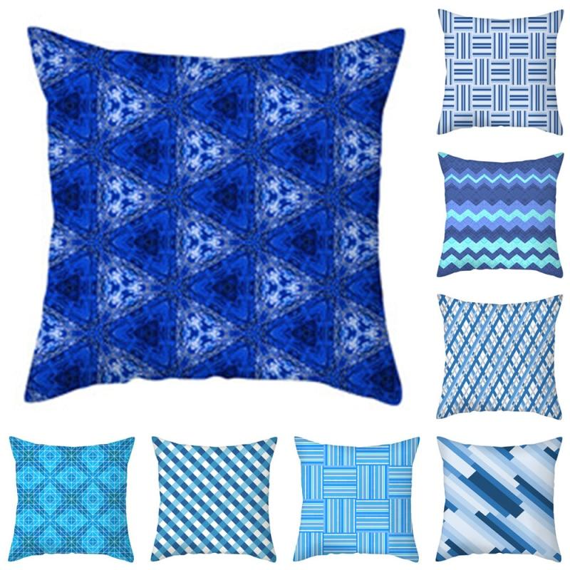 Geometric Pattern Pillow Cover Blue Striped Cushion Covers for Home ...
