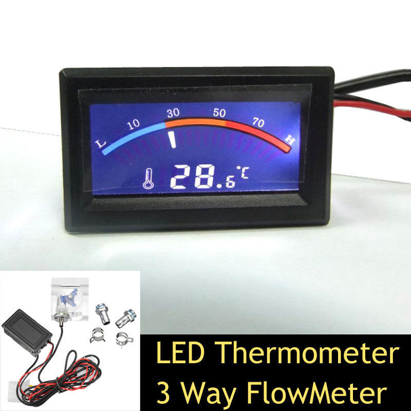 Buy 3 Way Flow Meter W/ LED Thermometer For Water Liquid Cooling Cooler ...