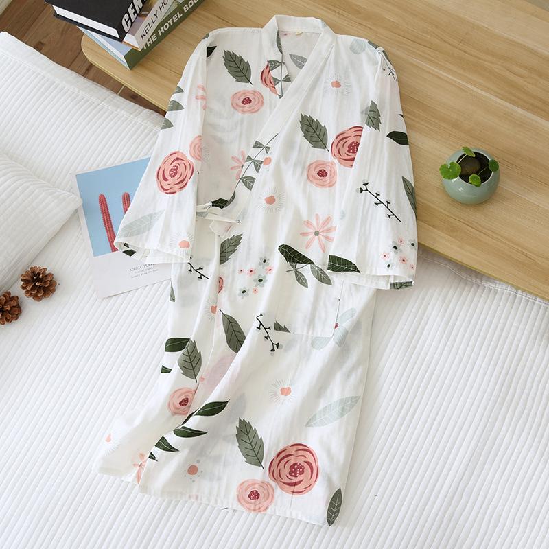 Buy Japanese-style Kimono Pajamas Summer New 100% Cotton Gauze Pajamas Nightgown Ladies SPA ...
