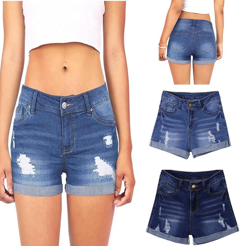 Buy Women Low Waisted Ripped Hole Short Mini Jeans Denim Trouser Pants ...