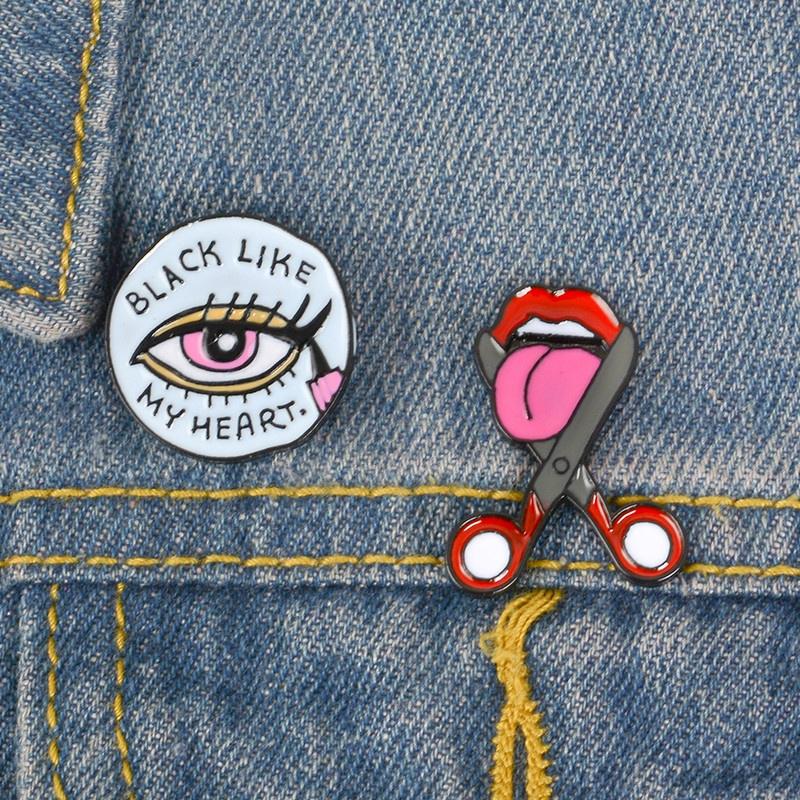 Buy Black Like My Heart Brooch Eyes and Mouth Brooch Red Lips Scissors ...