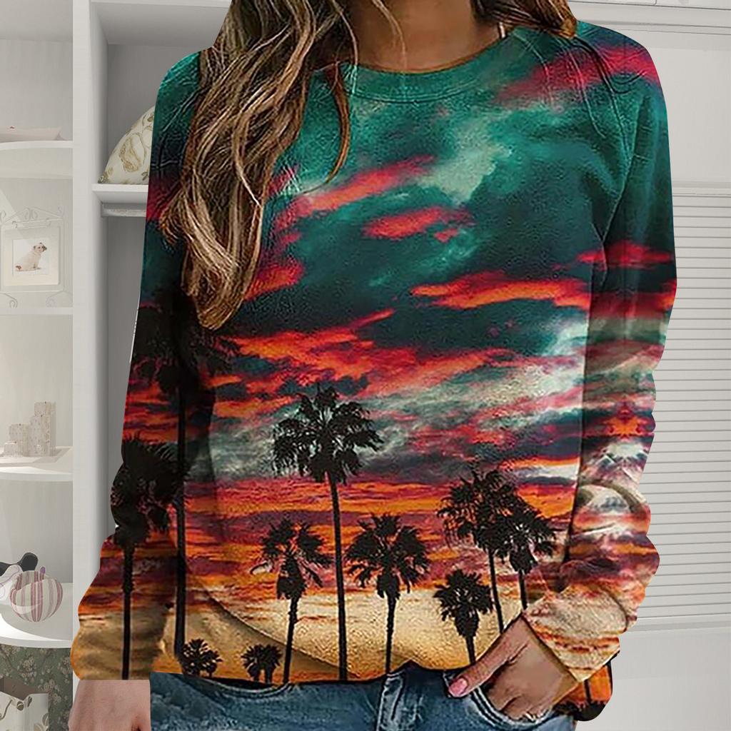 Satın alın Women Fashion Print Long Sleeves Casual Loose Tops Blouse | Joom