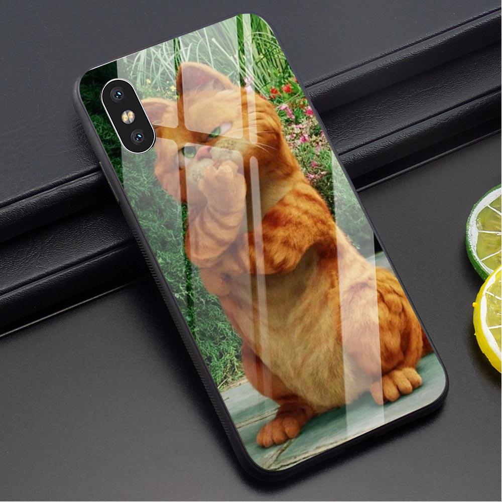 Cute Garfield Glass Phone Case for Redmi Go Xiaomi Huawei P9 Honor ...