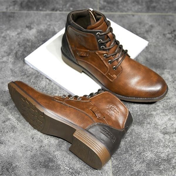 Buy Bullock Rubber Leather Short Boots Autumn Winter Male Vintage ...