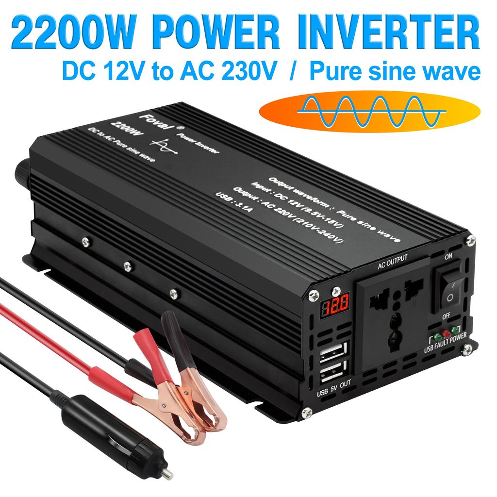 Pure Sine Wave 2200W DC 12V TO 220V Rate Power Peak Car Plug Inverter ...