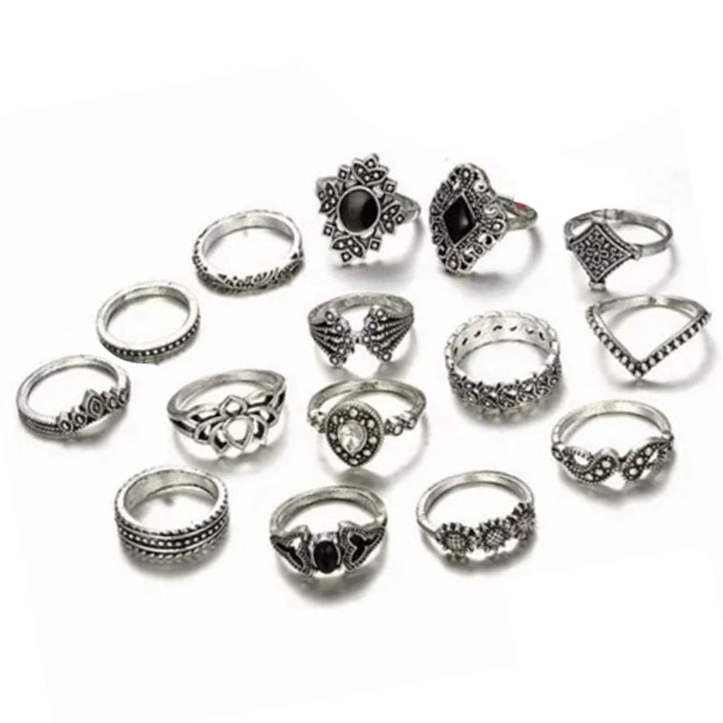 Satın alın 15PCS Vintage Metal Rings Finger Joint Rings Hollow Design ...