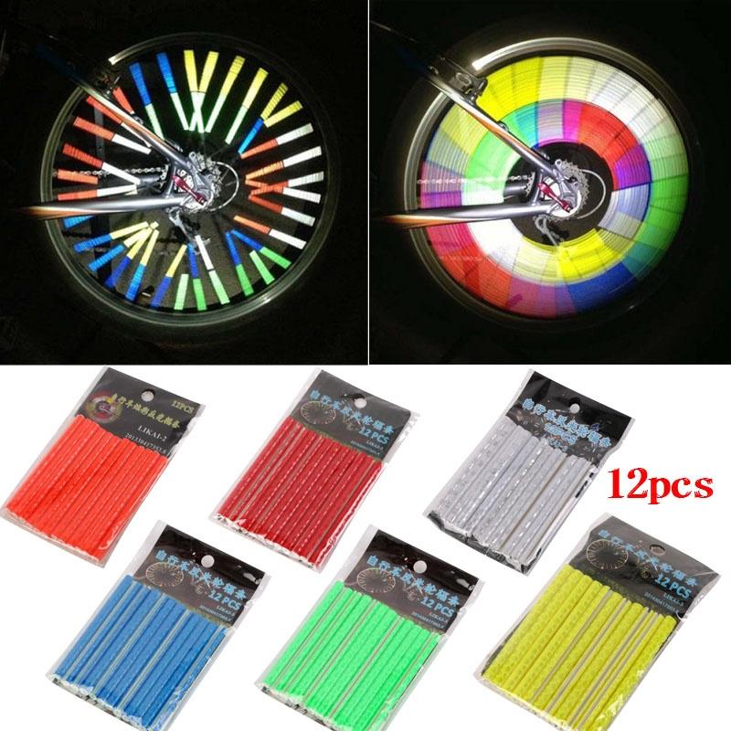 12 Pcs DIY Safety Warning Bicycle Reflective Strip Rim Spoke Clip Tube ...