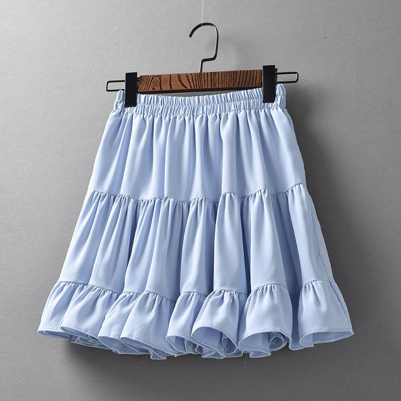 Buy Chiffon High Waist Solid Color Puff Skirt Ruffle Cake Skirt ...