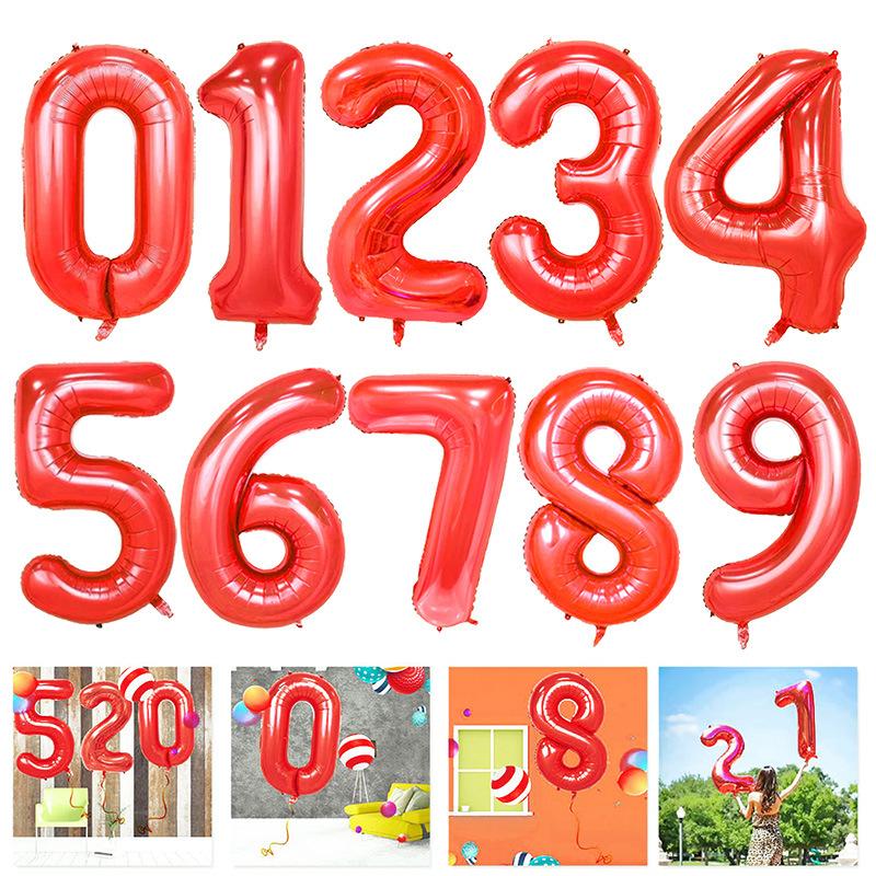 40inch Red 0-9 Number Foil Balloon Party Decoration uygun fiyatlı satın ...