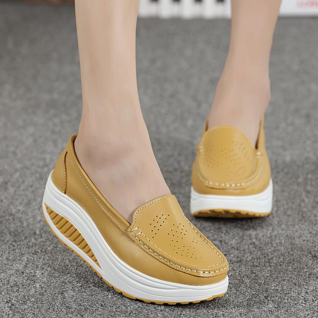 Buy Women's Fashion Casual Solid Slip On Wedges Thick Bottom Platforms ...