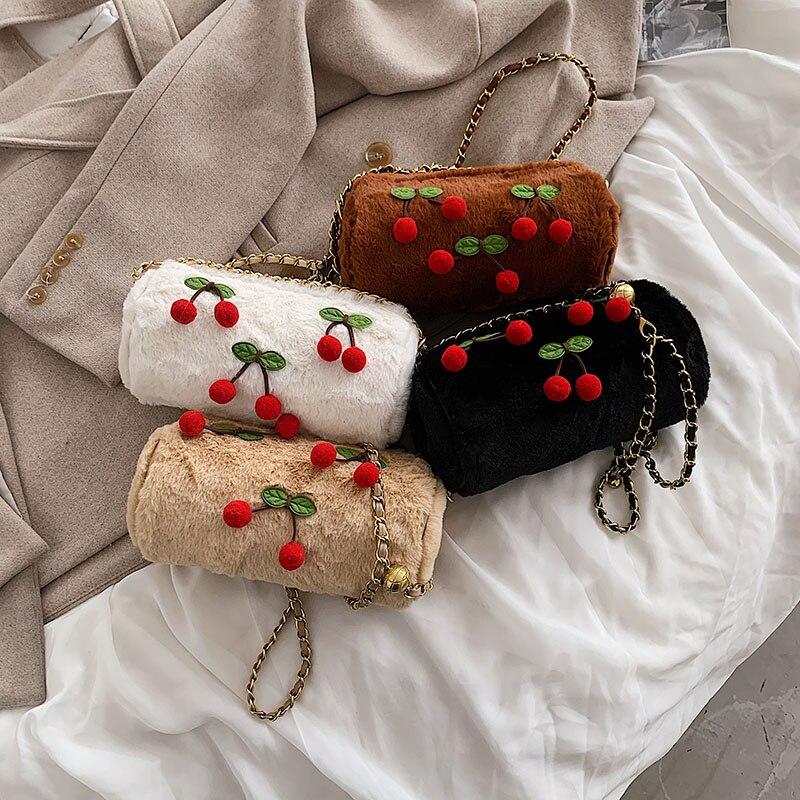 Cheap Brand Plush Cylinder Bag Designer Cherry Embroidery Shoulder Bags ...