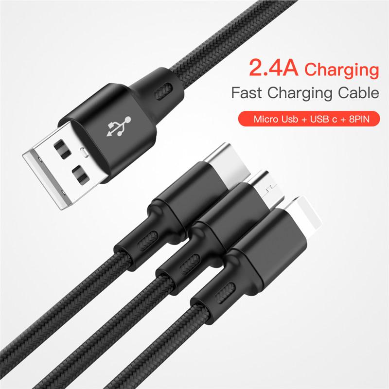 Buy 3 In 1 Micro USB Cable USB Type C Mobile Phone Cables For iPhone XS ...