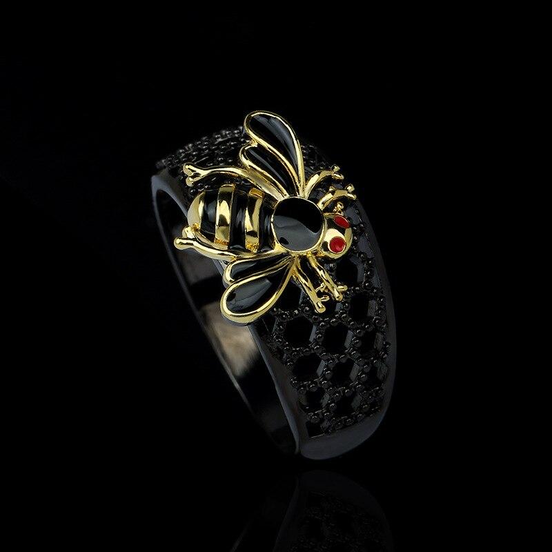 Buy Hollow Design Personalized Black Bee Ring Handmade Enamel Punk ...