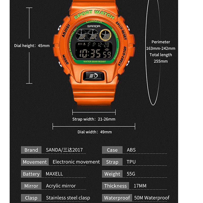 Buy SANDA Fashion Men's Sports Watch Digital LED Watch Stylish Simple ...