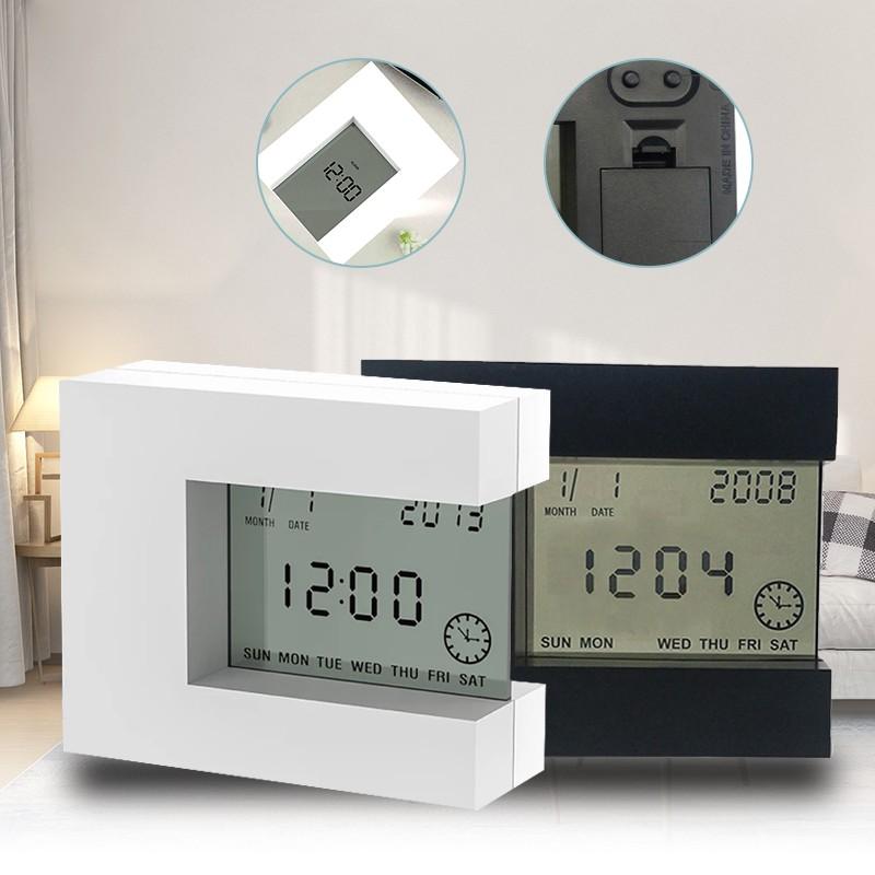 Four-Sided Clock LCD Calendar Alarm Clock Rotation Change Use Function ...