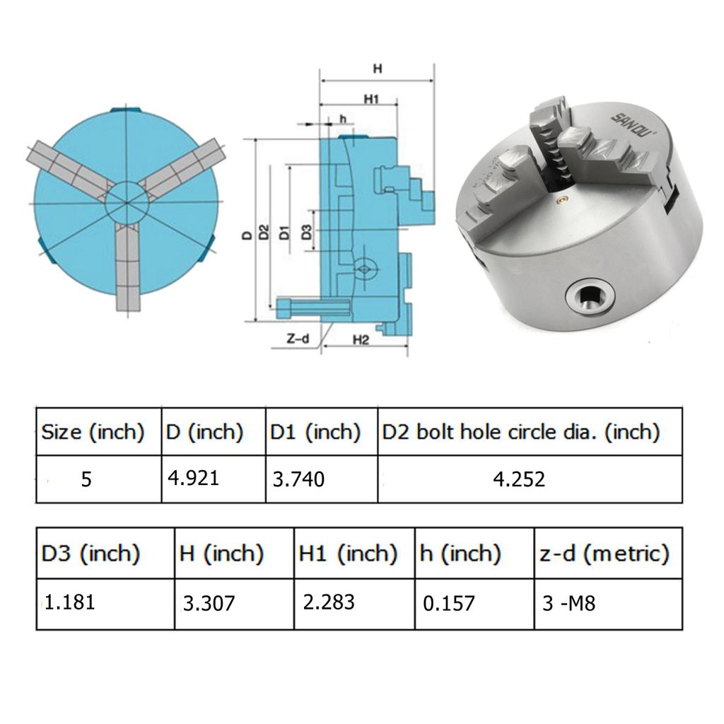 Buy SANOU K11-125 3 Jaw Lathe Chuck 125mm Independent 1pcs Safety Chuck ...