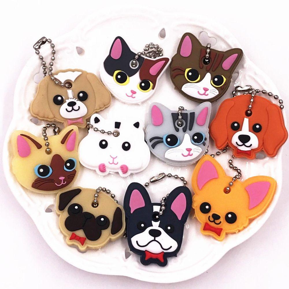Cat Lovely Animals Shape Silicone Keychain Case Key Ring Holder Key ...