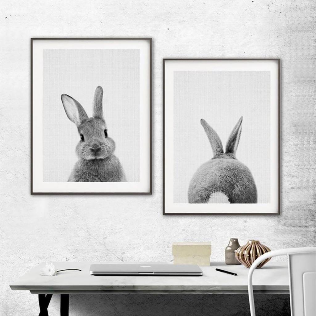 Buy Nordic Rabbit Print Poster Wall Art Animal Painting Picture Living ...