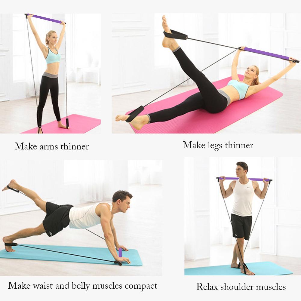Buy Portable Pilates Bar Kit Resistance Band Yoga Pilates Stick Yoga ...
