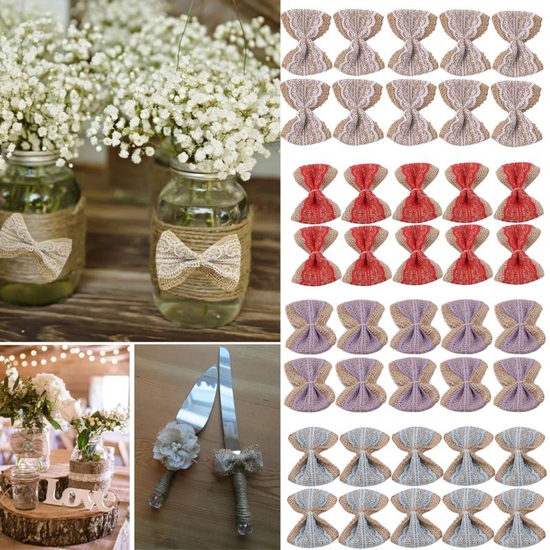 Buy 10Pcs Vintage Natural Burlap Diy Ribbons Bowknot Scrapbooking Lace ...