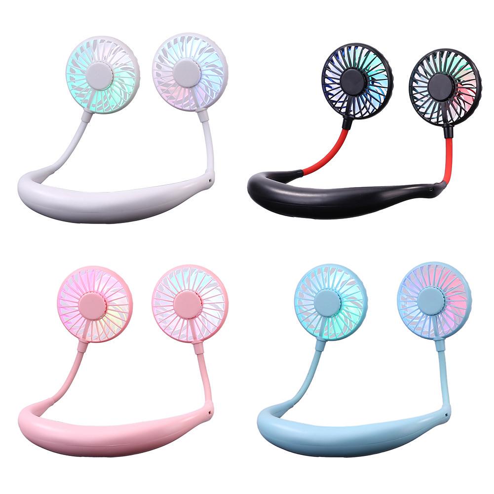 3 Speeds USB Charging Wearable Mini Hand Free Fan Neckband Fan w/LED ...