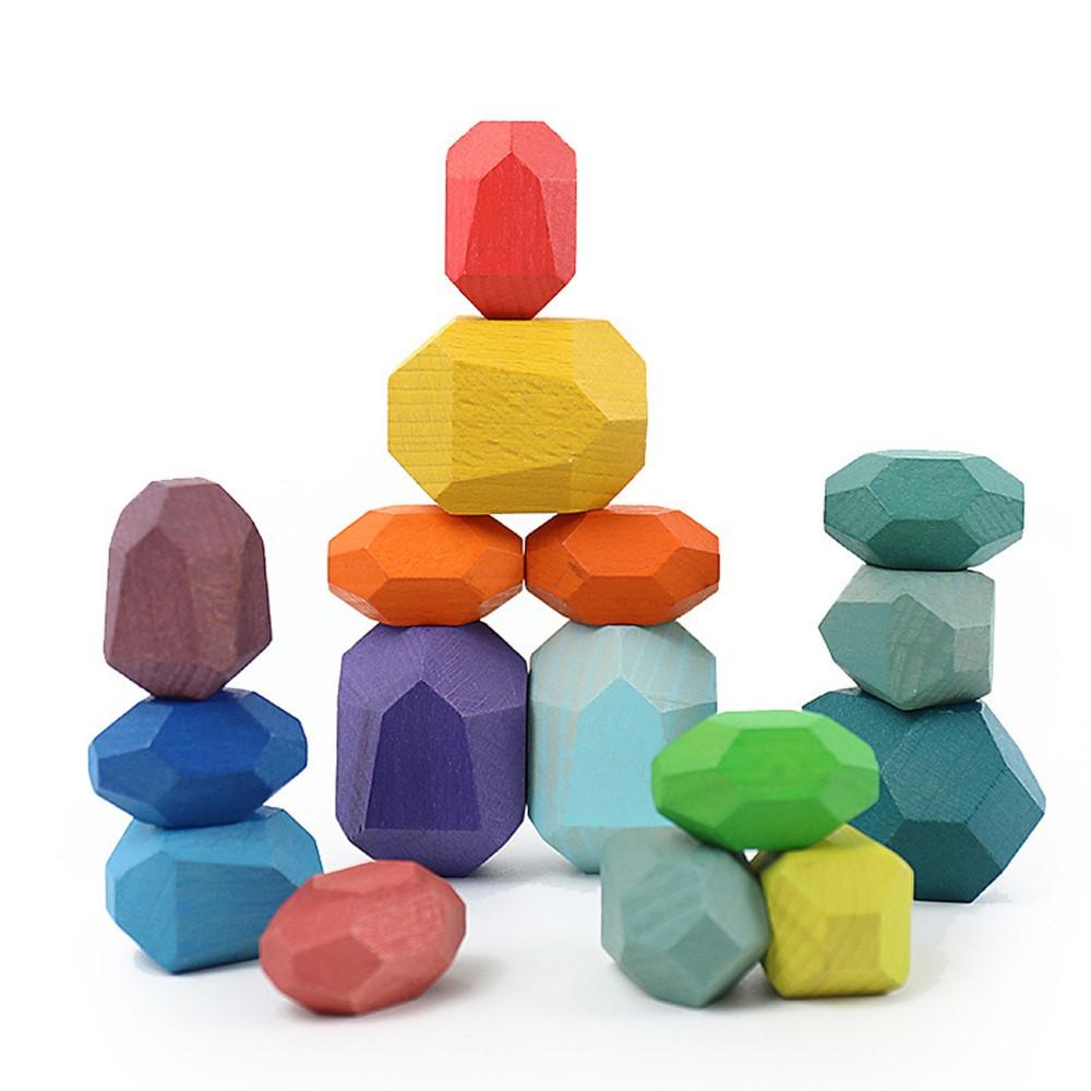 Buy Children Building Blocks Set Wooden Colored Stone Jenga Stacking ...