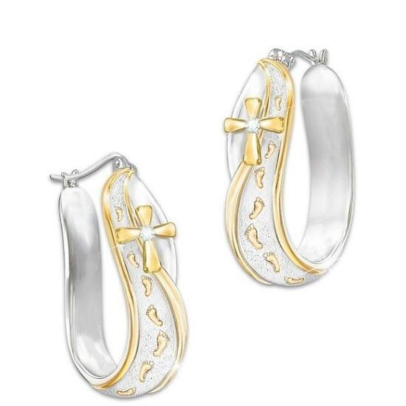Exquisite Lovely Creative Two Tone Footprints Printed Dangle Hoop ...