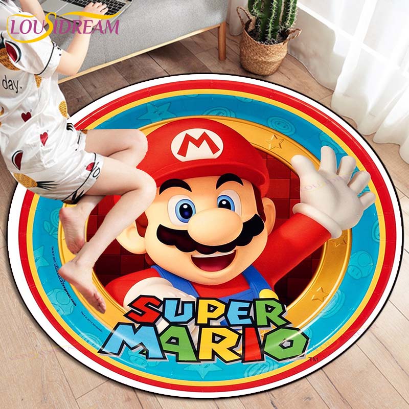 Cartoon Mario Bros Round Carpets for Living Room Rugs Soft Flannel ...