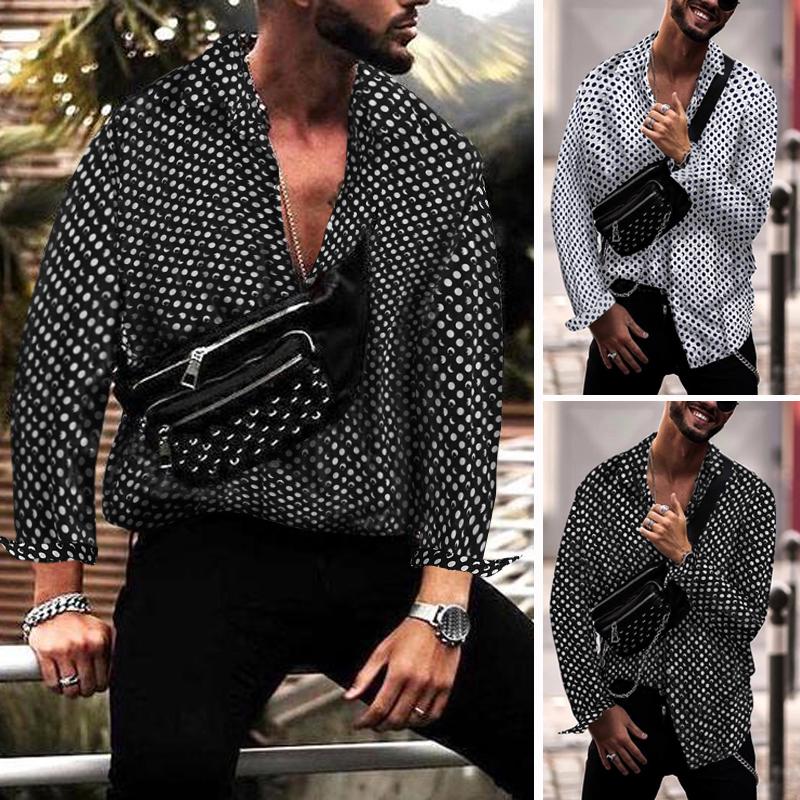 INCERUN Men Shirt Long Sleeve Business Polka Dots Printed Formal Dress ...