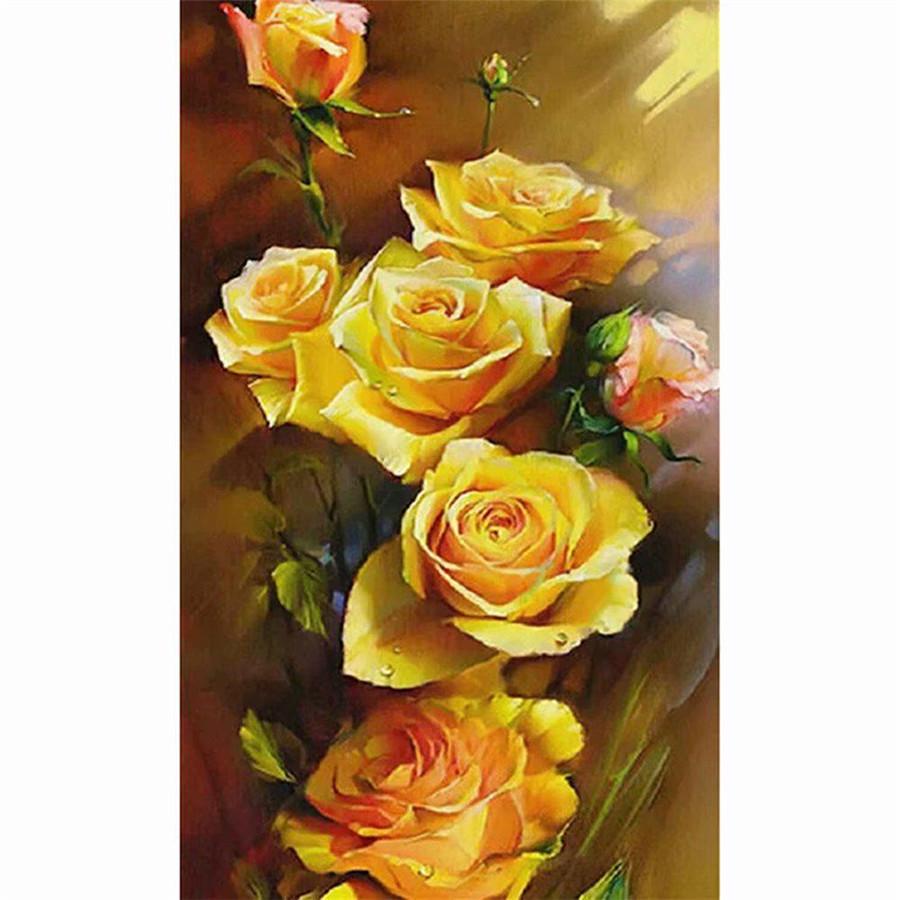 Buy Full 5D Diy Diamond Painting Yellow rose Diamond Embroidery Full ...