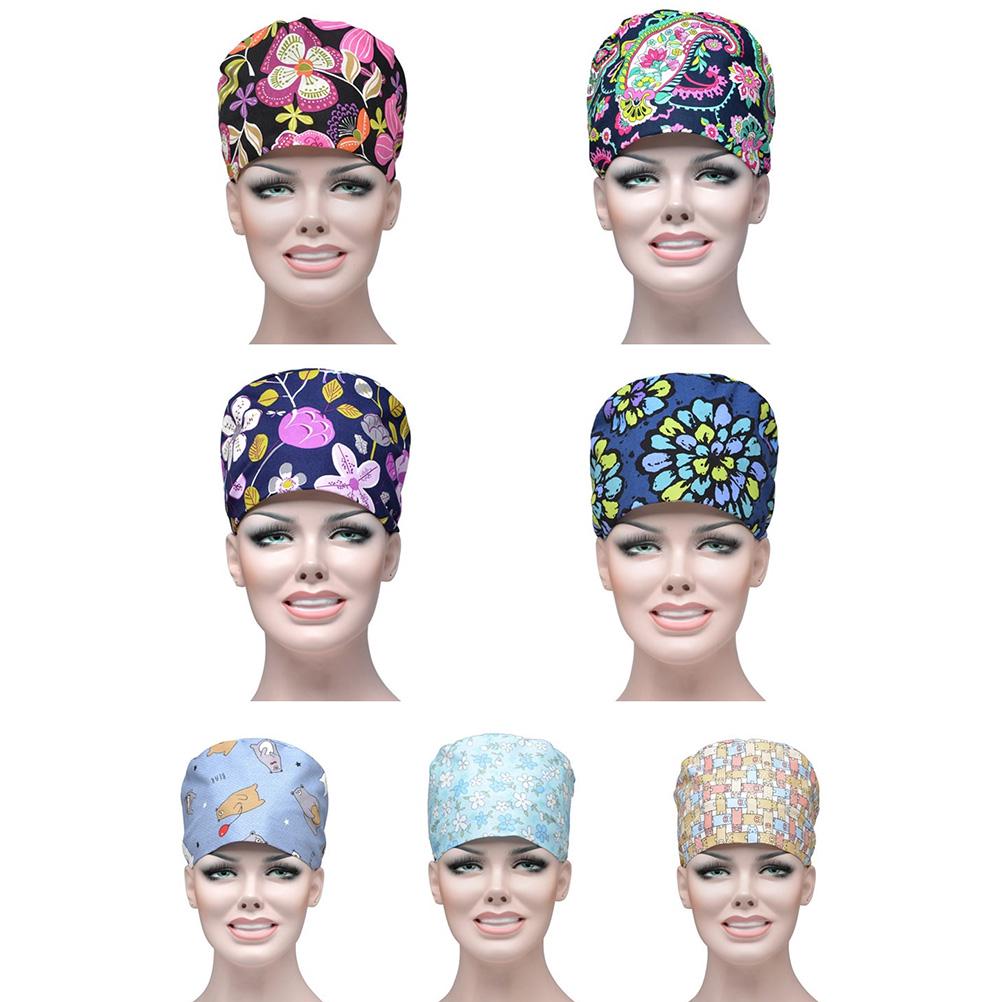Buy 1pc Working Cap Sweat Absorbing Hat Printed Adjustable Nurse Cap ...