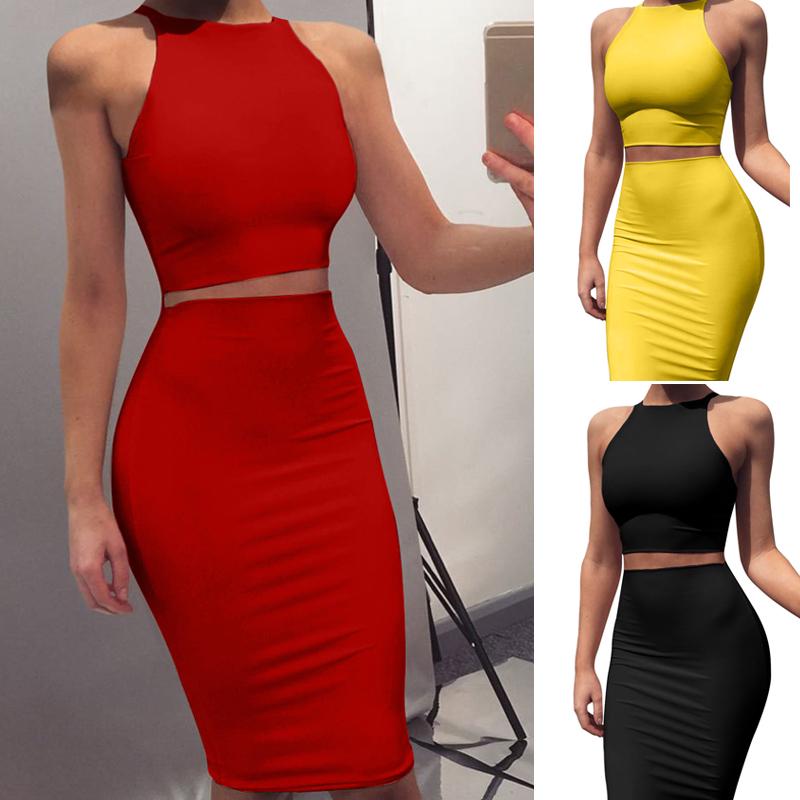 Buy Women Sexy 2 Piece Bodycon Two Piece Crop Top Rounded Collar ...