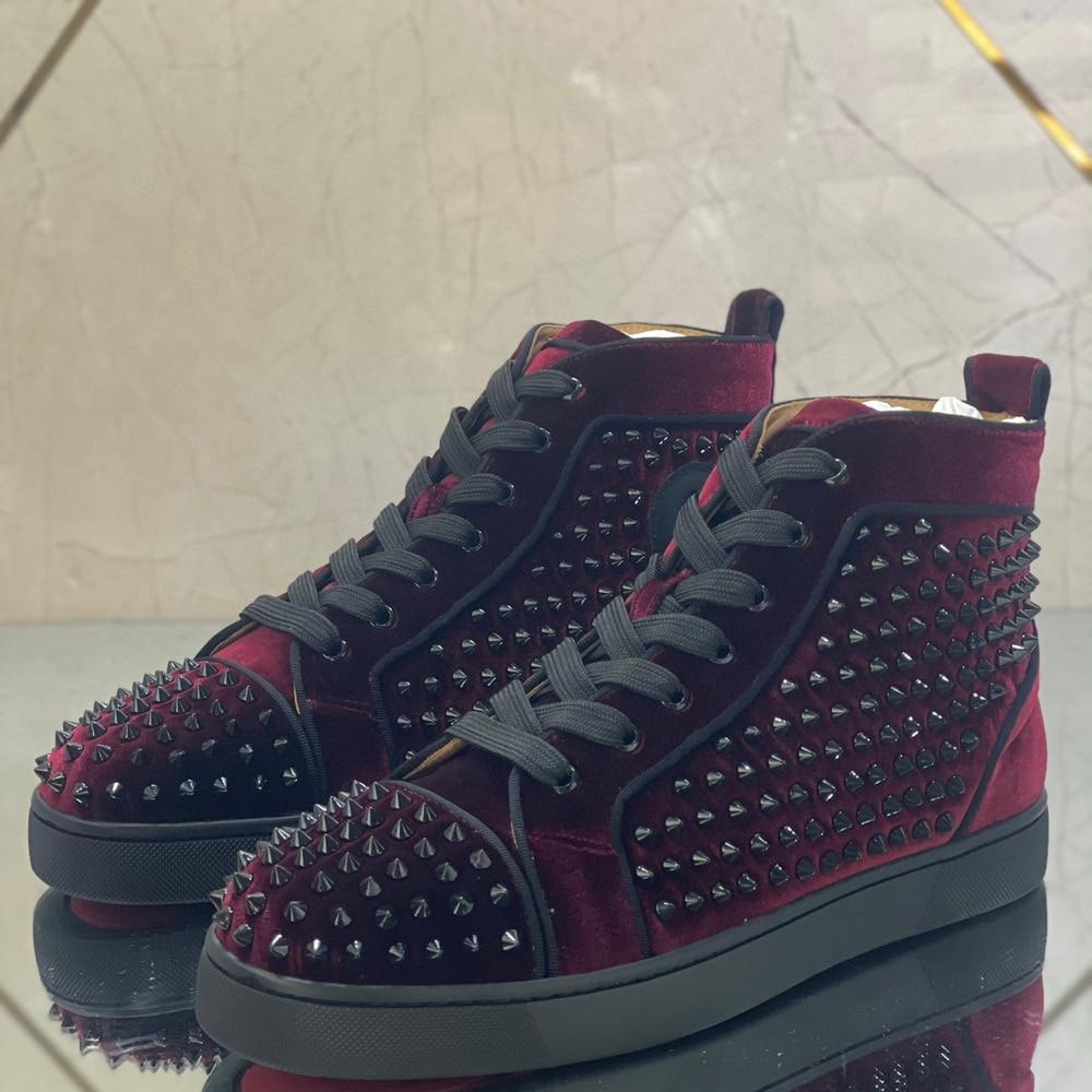 Cheap High Top Red Bottom Red Wine Velvet Leather Shoes For Men Dress ...