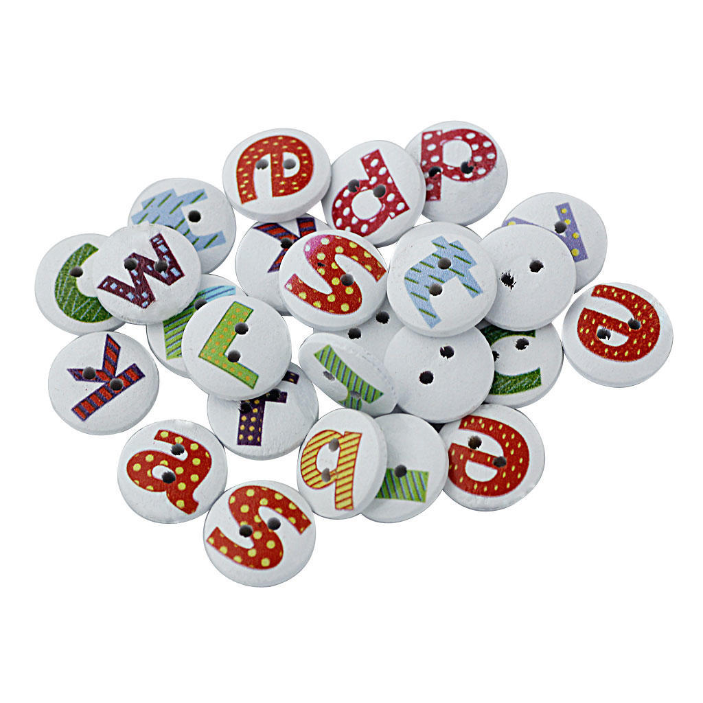 100Pcs Round Shaped Alphabet Painted 2 Hole Wooden Sewing Buttons for ...