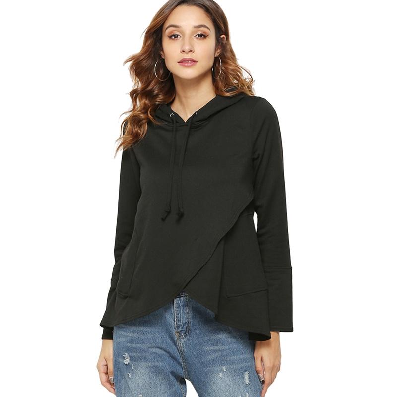 Buy Women Fashion Black Irregular Hoodie Sweater Tops at affordable ...