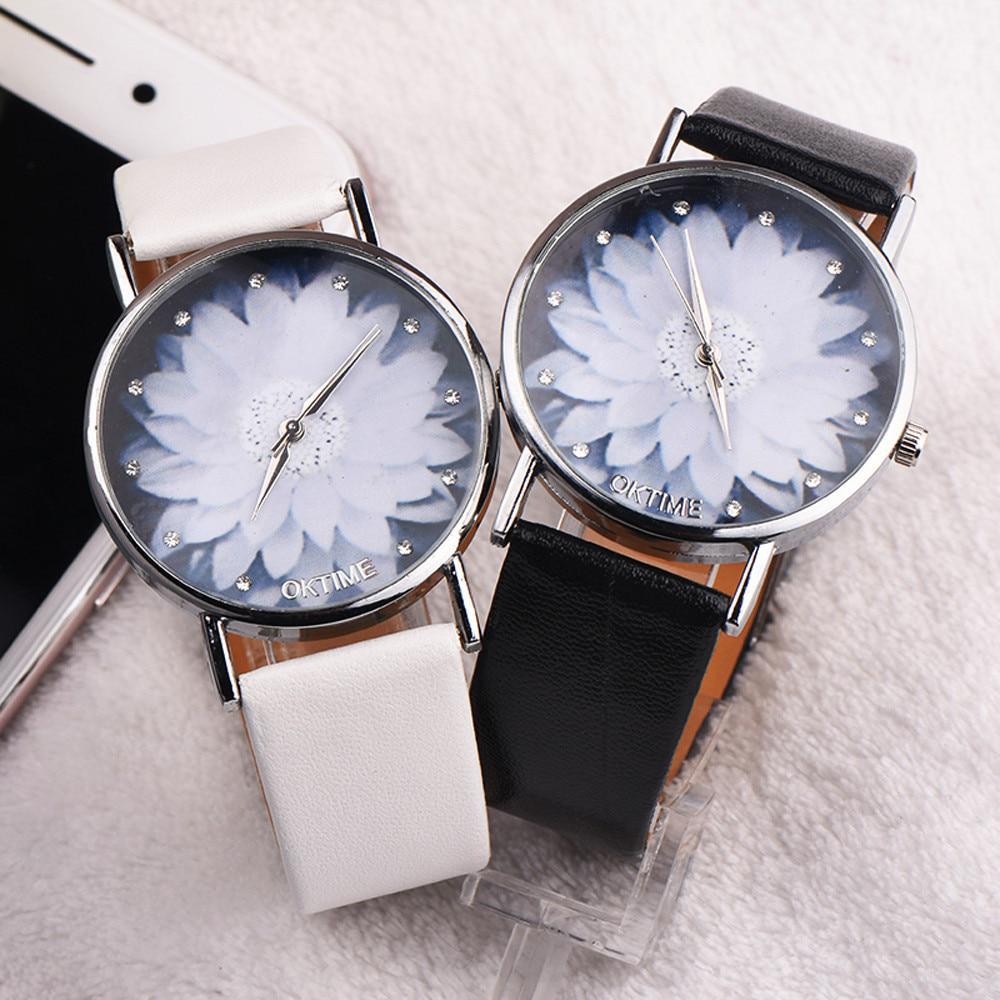Buy Womens Flower Casual Leather Analog Quartz Wrist Watches Quartz ...