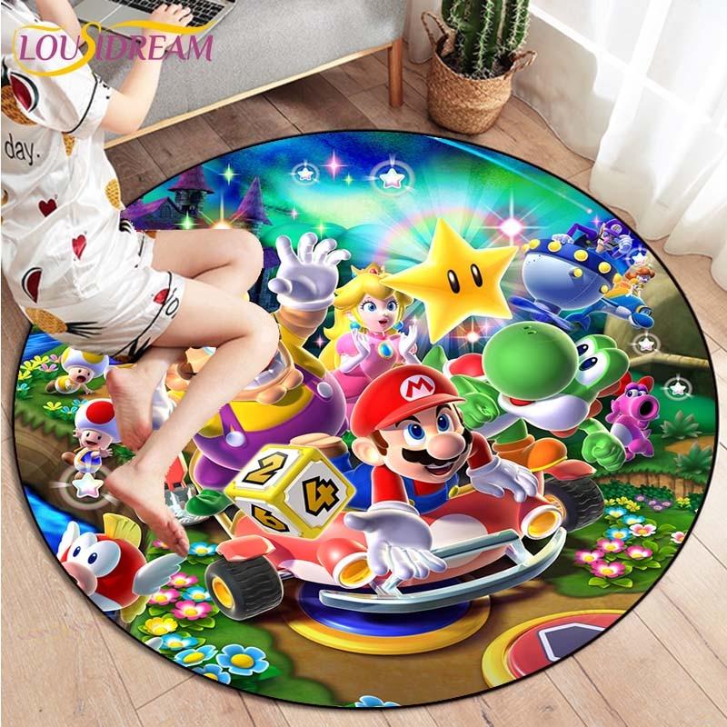Cartoon Mario Bros Round Carpets for Living Room Rugs Soft Flannel ...
