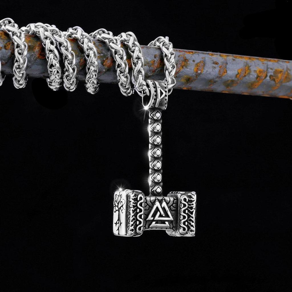 Skandinavischer Wikinger-Anhänger, Wikinger-Mode, Edelstahl, Hammer von Thor, Runen-Anhänger ...