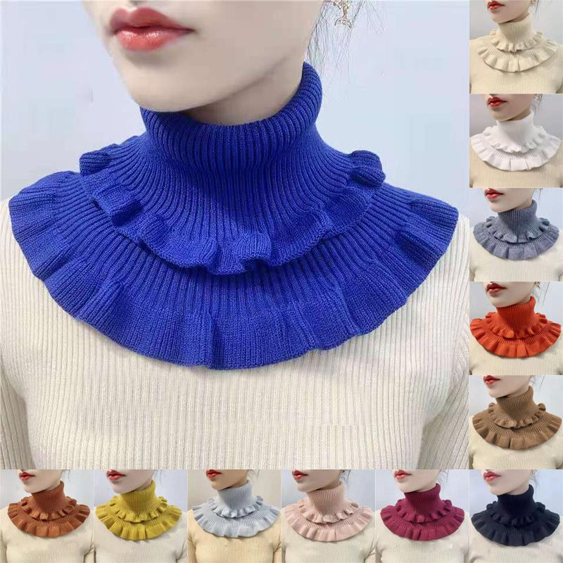 Buy 1Pc High-stretch High-neck Knit Ruffle Bib Thicker Fake Collar Neck ...