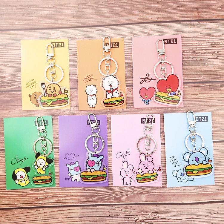 Kpop BT21 Bts Cartoon Koala Biscuits Hamburger Acrylic Key Chain Couple ...