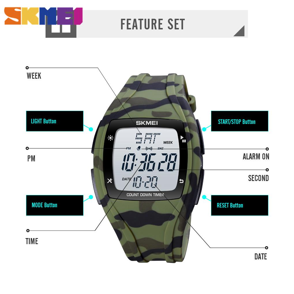Buy Skmei Men Digital Watch LED Light Display Wristwatch Military ...